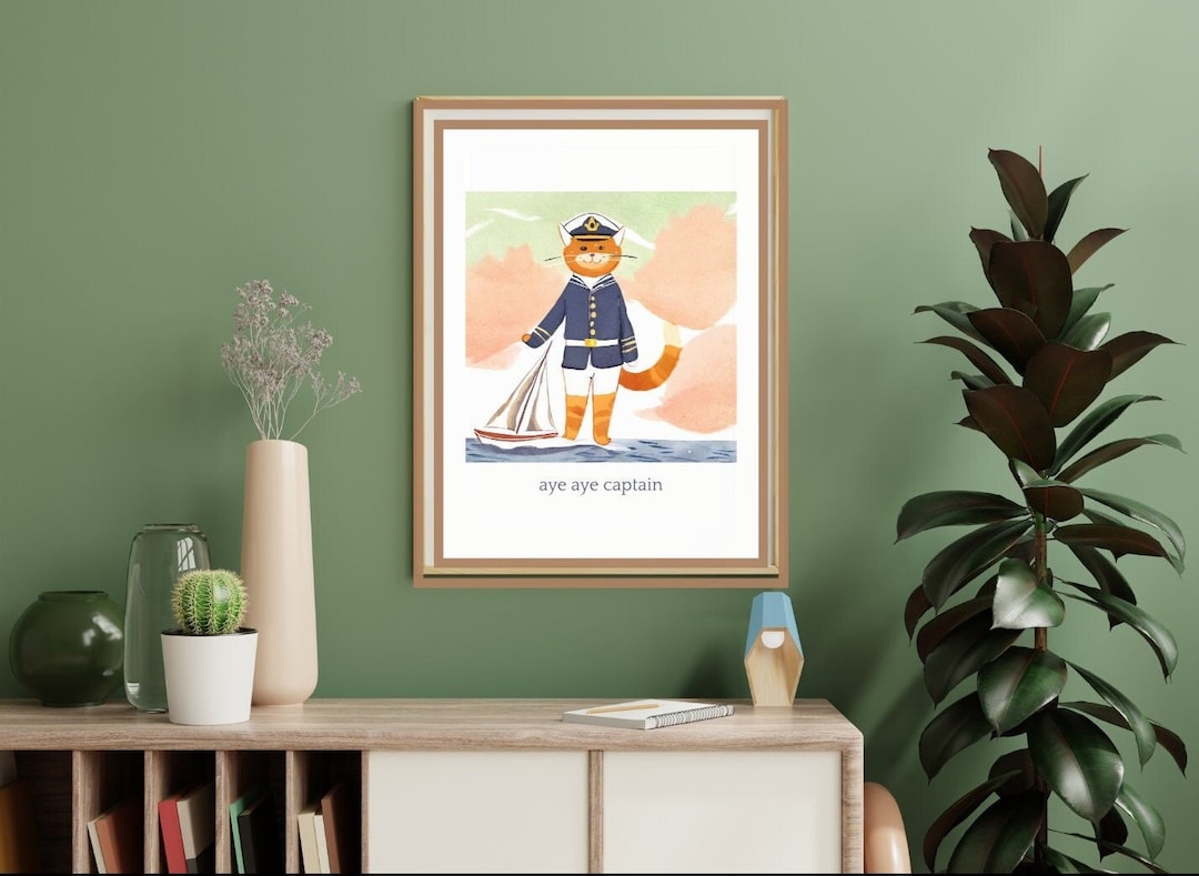 Aye Aye Captain, Orange Cat Printable Art, Cat Captain, Digital Cat ...