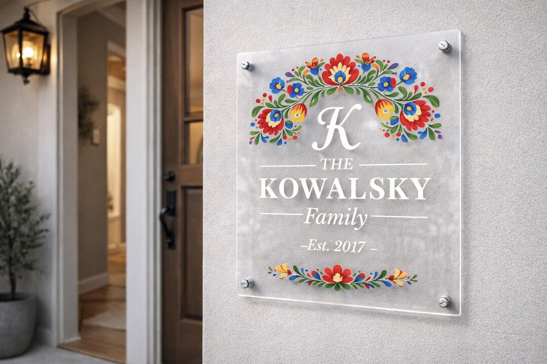Personalized Family Name Acrylic Sign Elegant Folk Floral Home Decor ...