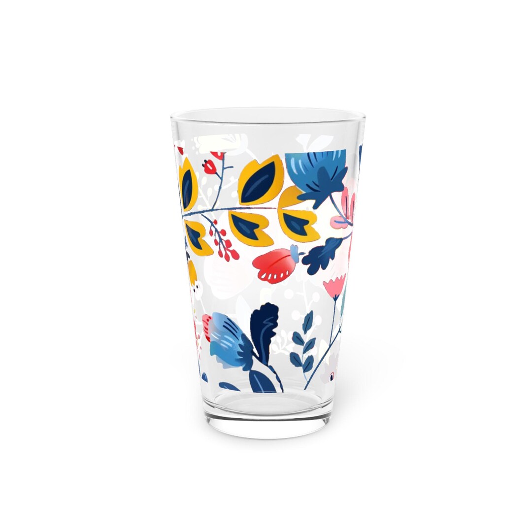 Pint Glass, Polish Folk Art Print, Colorful Floral Design, Barware ...