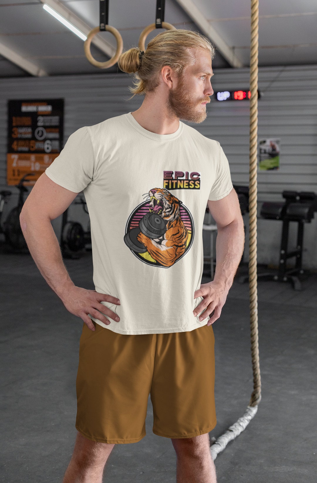 Epic Fitness Tiger Gym Tee Mens Shirt Workout Wear Apparel Gymfit 80s ...