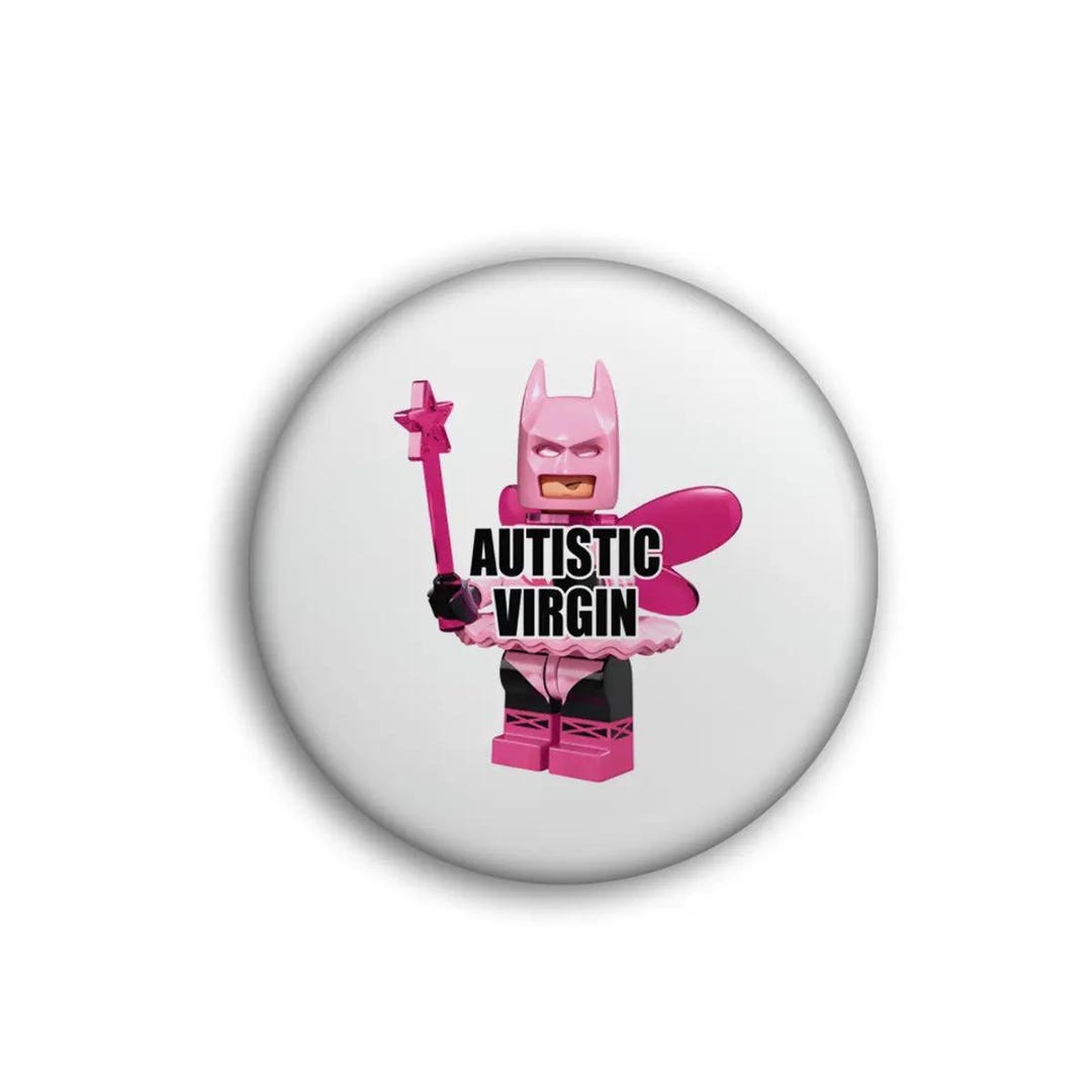Autistic Virgin Meme, Funny Meme Pin Button, Ironic Pin Button, Oddly ...