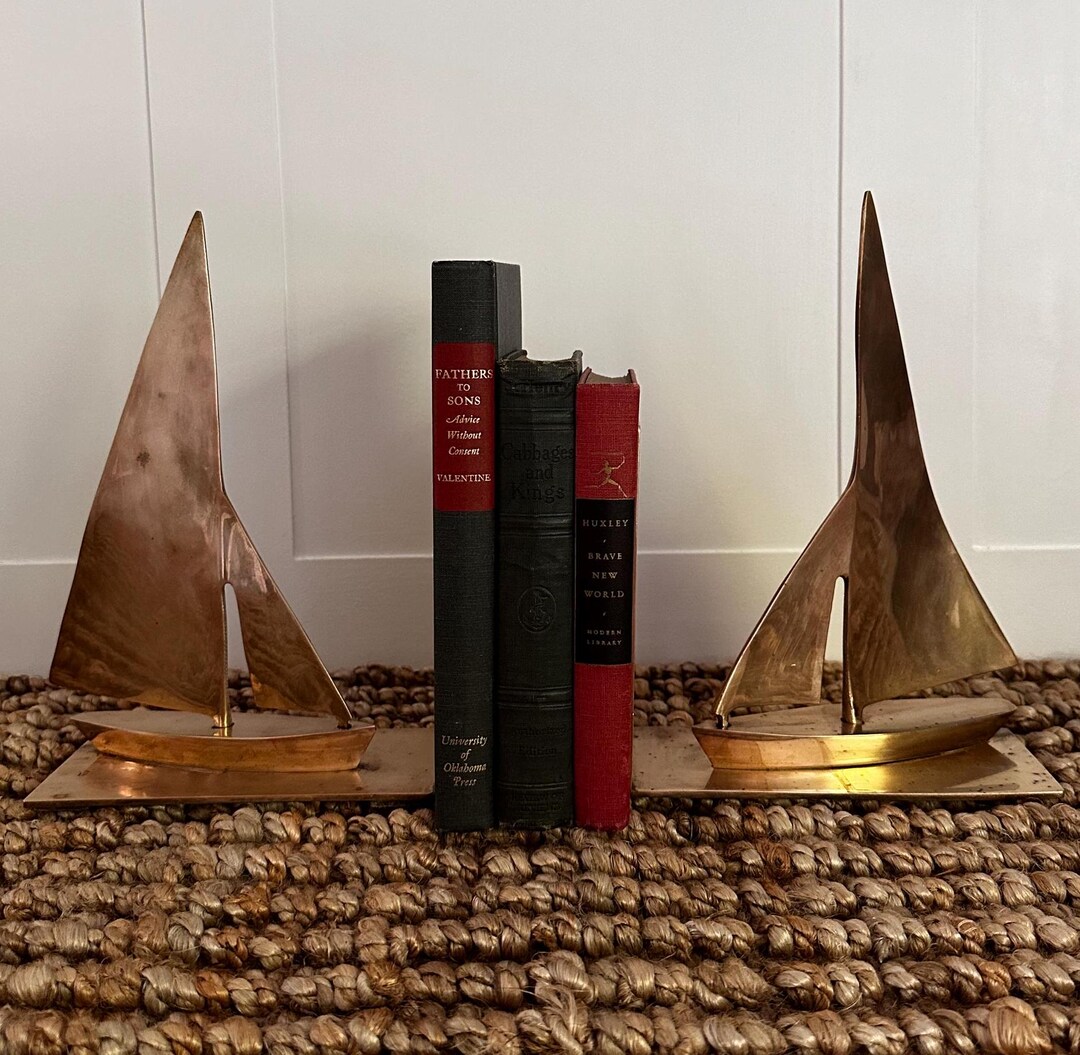 Vintage Brass Sailboat Bookends, Brass Bookends, Library Decor, Brass ...