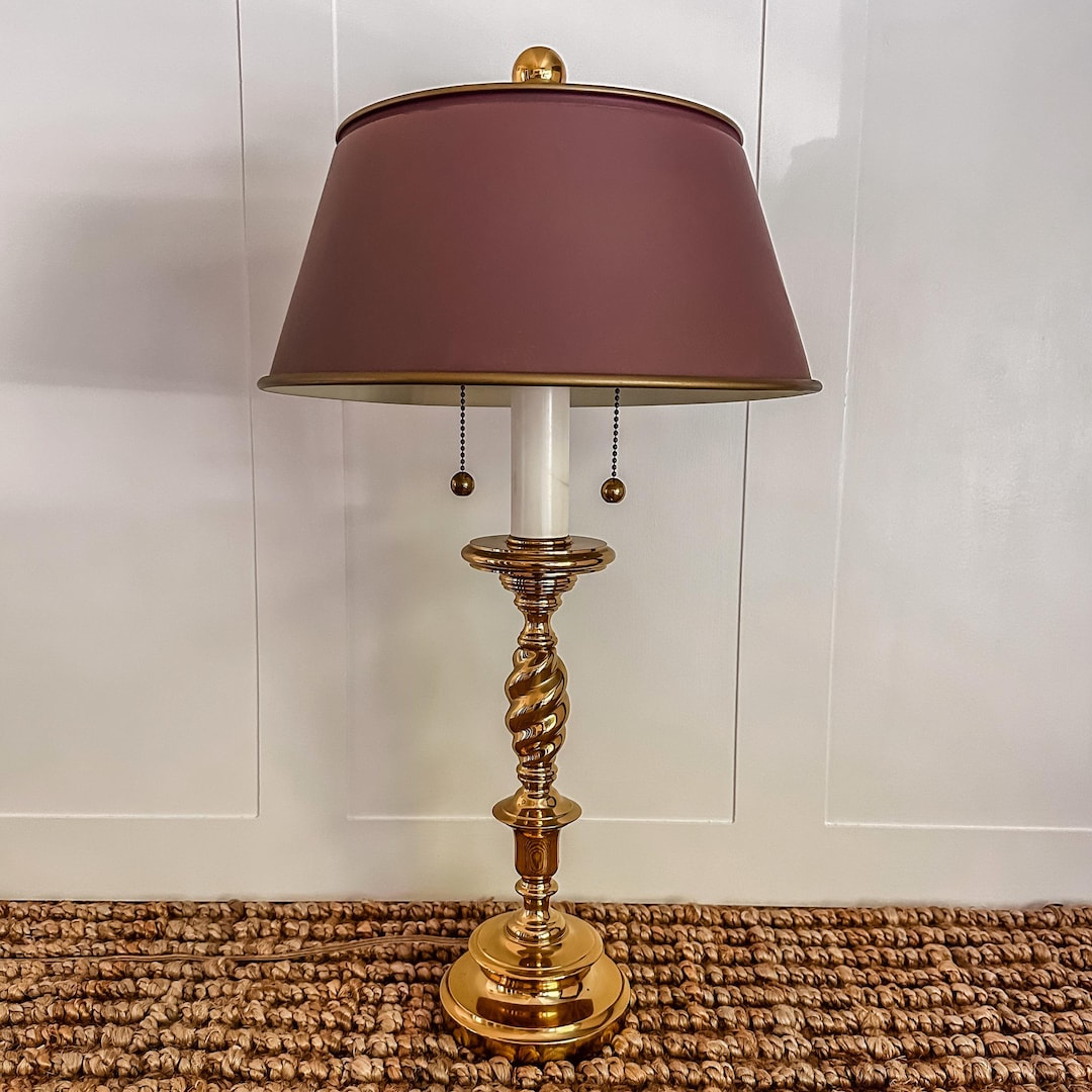 Vintage Barley Twist Solid Brass 2 Bulb Table Lamp With Tole Shade ...