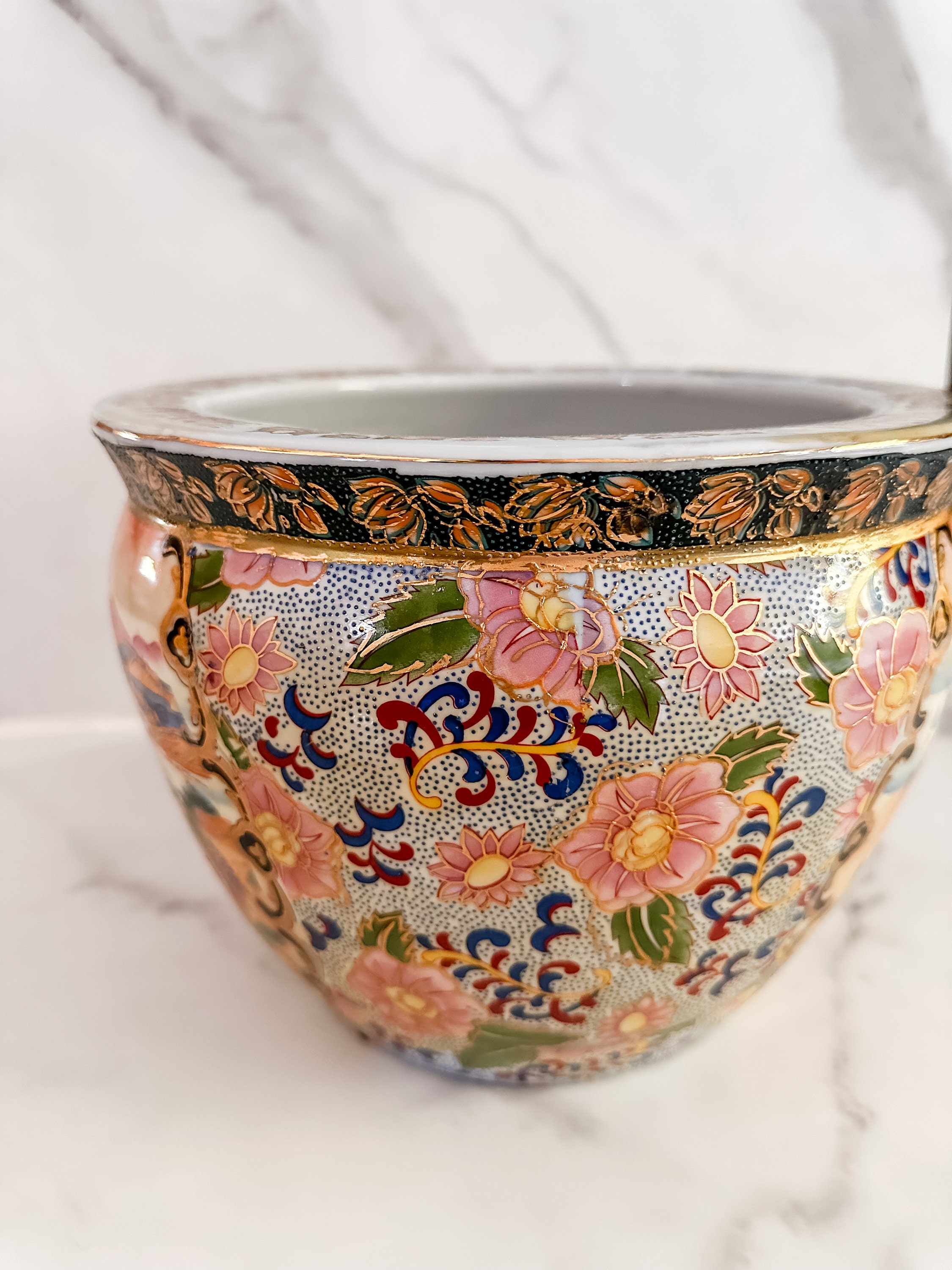 Vintage Satsuma Geisha Fish Bowl Planter Porcelain, Porcelain Fish Bowl ...