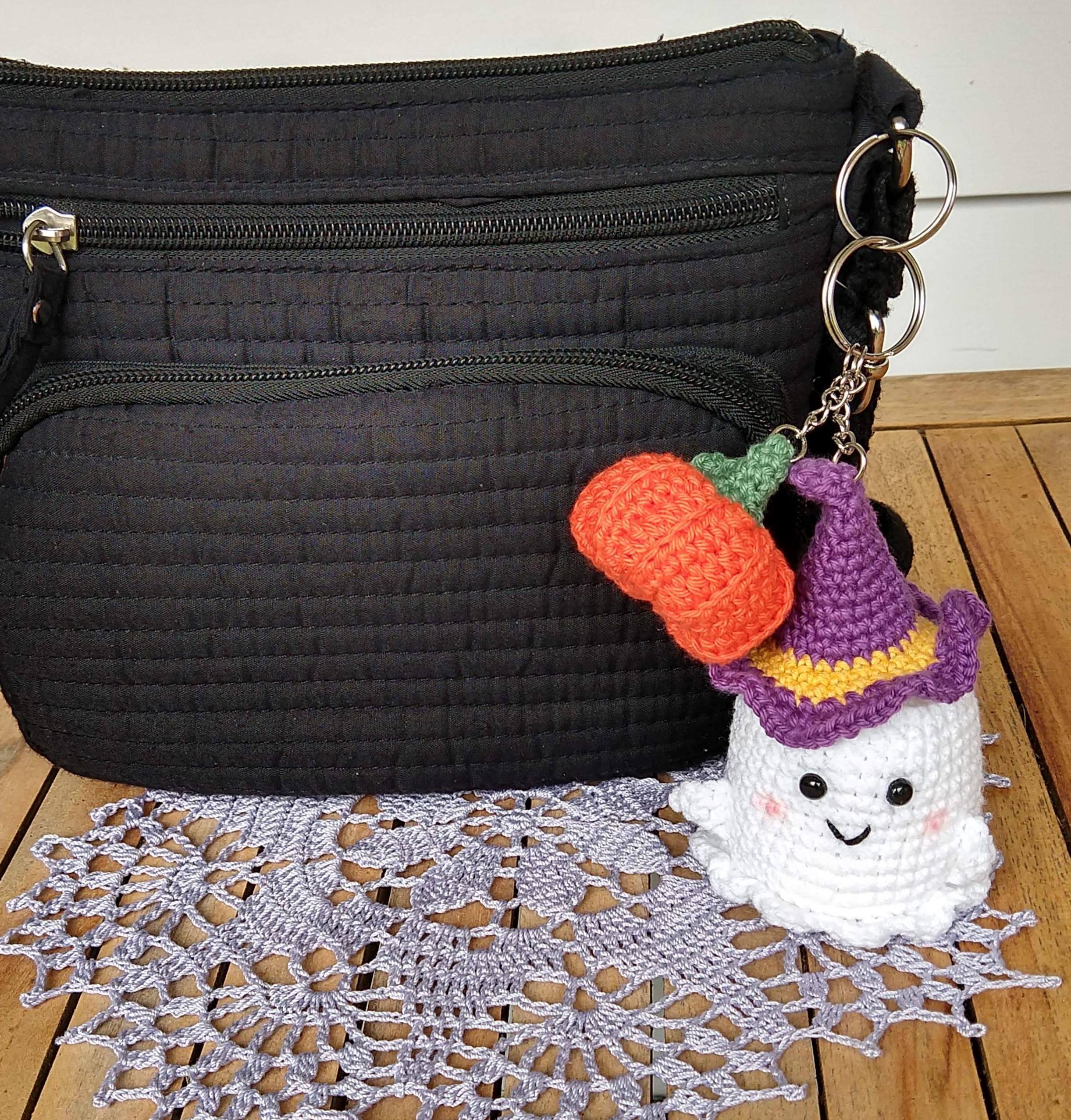 Crochet Halloween Keychain – Amigurumi Ghost With Witch Hat and Pumpkin ...