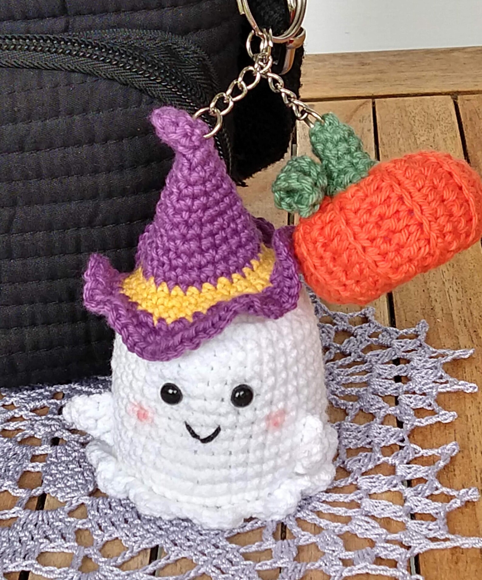 Crochet Halloween Keychain – Amigurumi Ghost With Witch Hat and Pumpkin ...