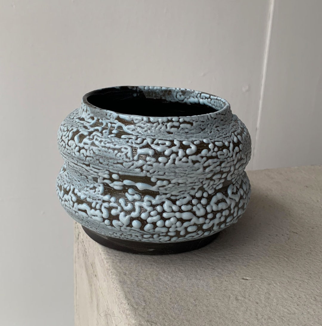 Unique Handmade Pottery Vessel With Crawl Glaze - Etsy