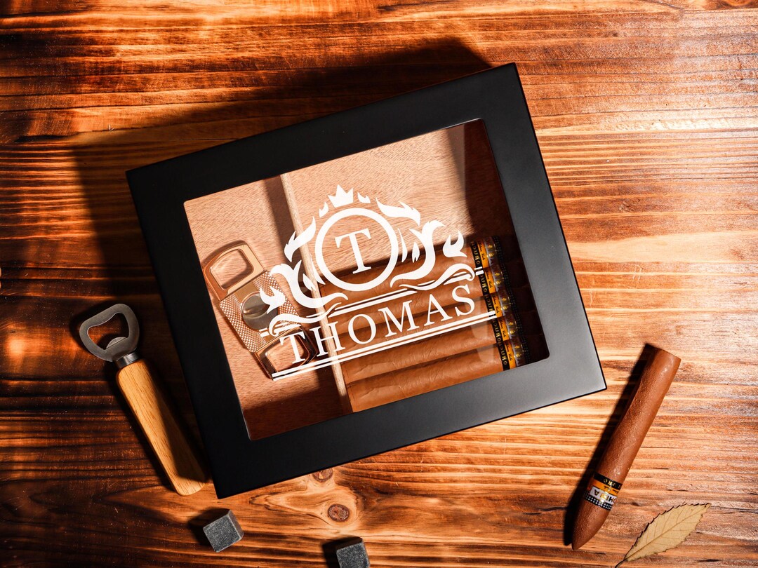 Personalized Cigar Box, Engraved Glass Top Cigar Humidor Box, Engraved ...