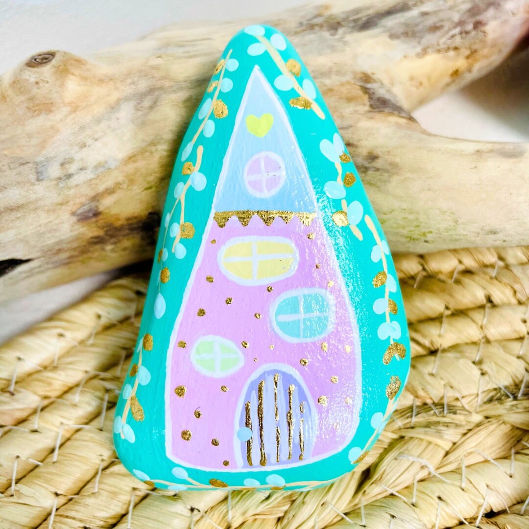 Pebble fairy House Painted Rock Happy Rock Decoration Fairy Plants - Etsy