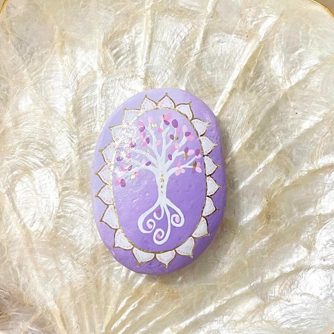 Pebble purple Tree Mandala Happy Rock Energy Pebble Intention Pebble ...