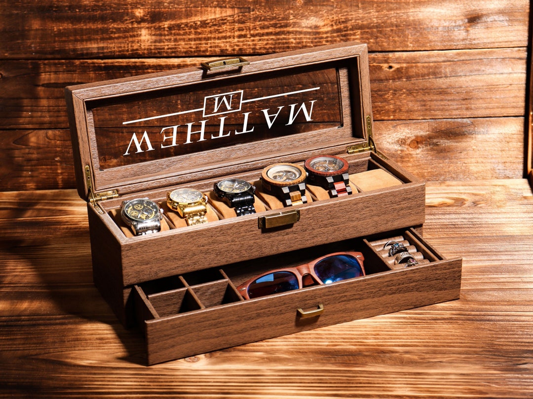 TWO Layers 6 Slot Personalized Men's Watch Box | With Drawer Watch ...