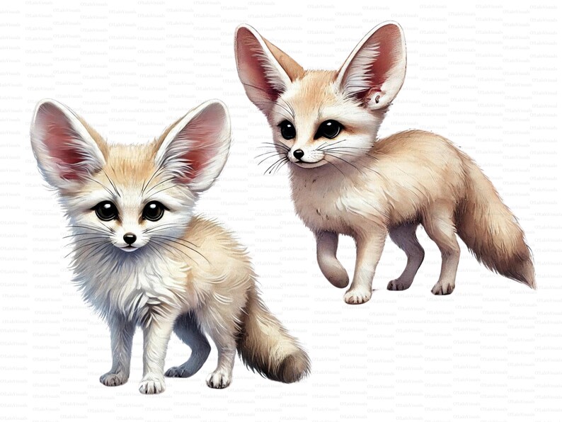 Watercolor Fennec Fox Clipart Bundle: 14 PNG Files (digital Download ...