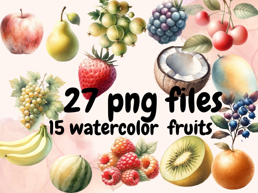 Colorful Fruit Clipart Bundle | Apple, Banana, Orange, Strawberry ...