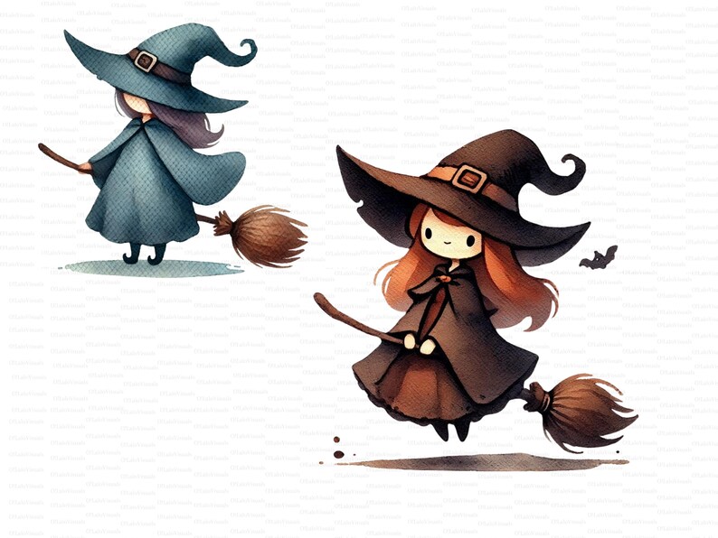 Watercolor Cute Halloween Clipart Bundle, Witches Clip Art, Pumpkin ...