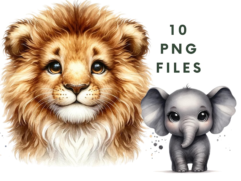 Cute Safari Animals Clipart, Safari Baby Animal PNG, Watercolor Animal ...