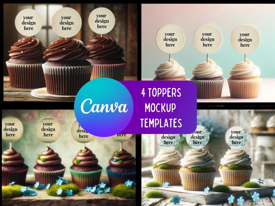 Canva Cupcake Topper Mockup Template: Commercial Use (digital Download ...