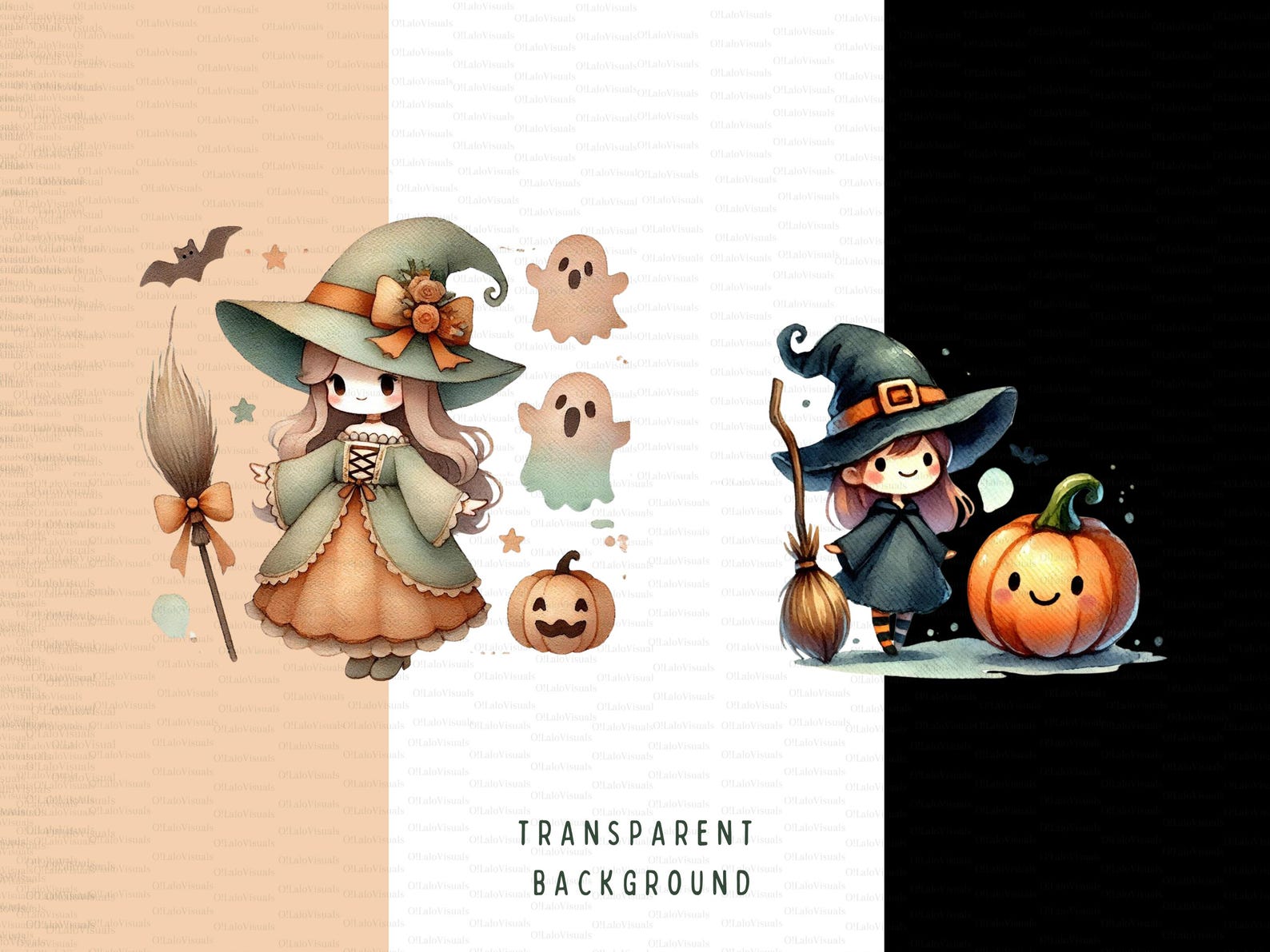 Watercolor Cute Halloween Clipart Bundle, Witches Clip Art, Pumpkin ...