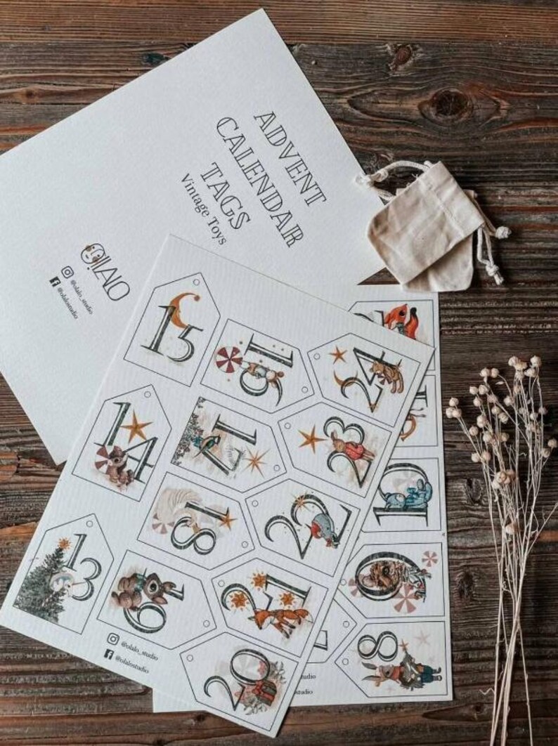 Printable Christmas Advent Calendar Number Tags: DIY Decor (PDF) - Etsy