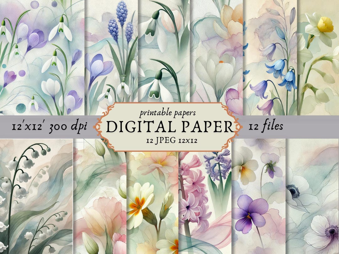 Watercolor Floral Digital Paper: Spring Flower Backgrounds (digital ...
