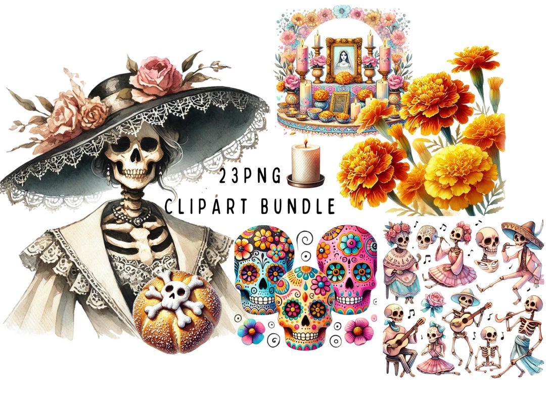 Watercolor Day of the Dead Clipart, Dia De Muertos Clip Art, Mexican ...