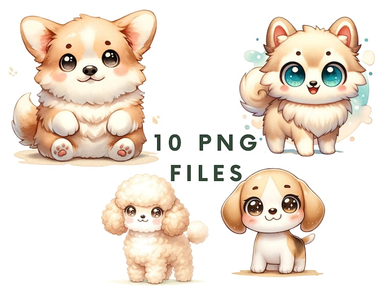 Beige Kawaii Dog Clipart Cute Stickers Kawaii Dogs Digital Download ...