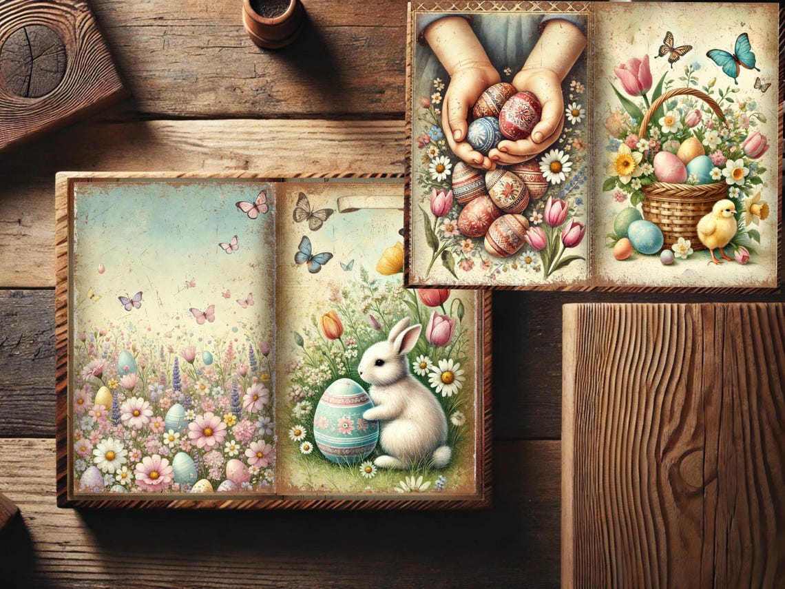 Vintage Easter Junk Journal Pages: Watercolor Bunny Ephemera (digital ...