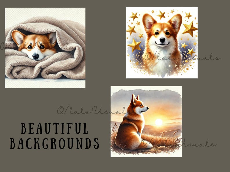 Welsh Corgi Watercolor Clipart Bundle: 17 PNG Files, Commercial Use ...