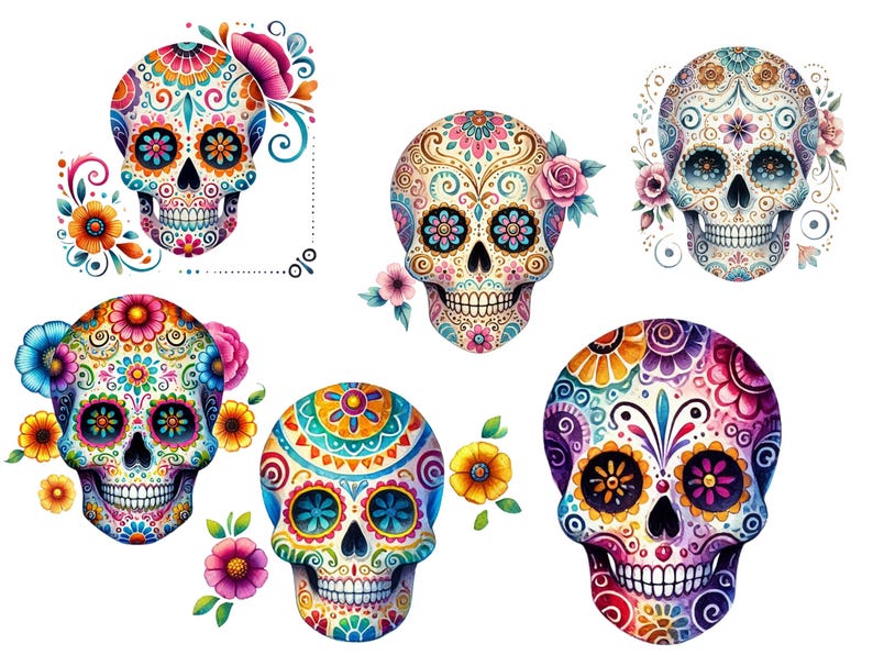 Watercolor Day of the Dead Clipart, Dia De Muertos Clip Art, Mexican ...