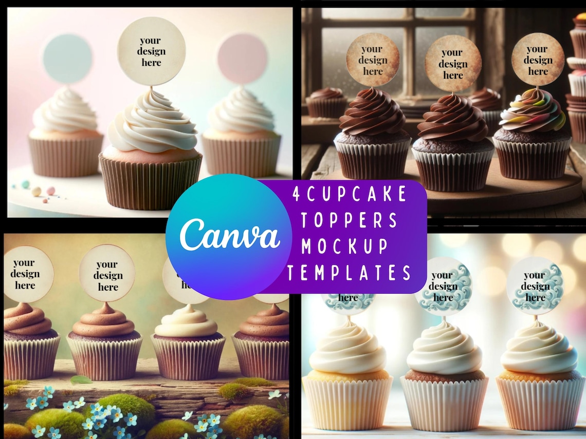 Canva Cupcake Topper Mockup Template: Commercial Use - Etsy