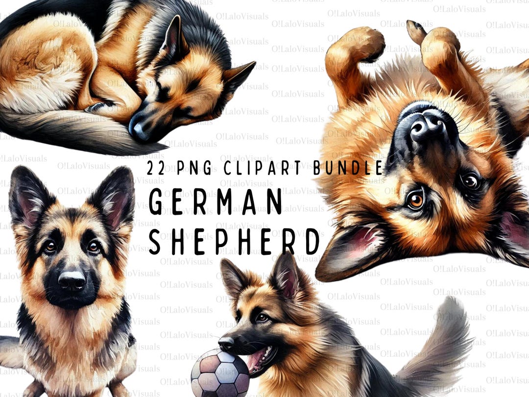 German Shepherd Watercolor Clipart Bundle: 22 PNG Files (digital ...