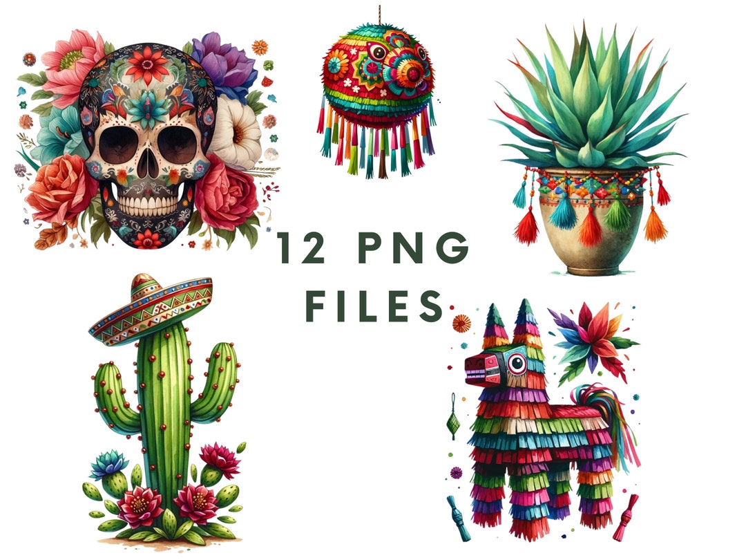 Watercolor Mexican Fiesta Festival Clipart Traditional Vibrant Digital ...