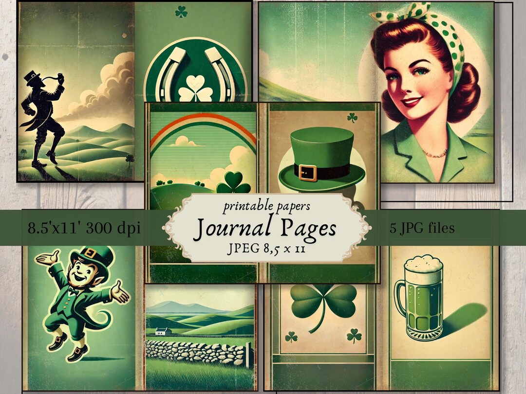 Irish Junk Journal Ephemera Kit, St Patrick Day Scrapbook Papers Set ...