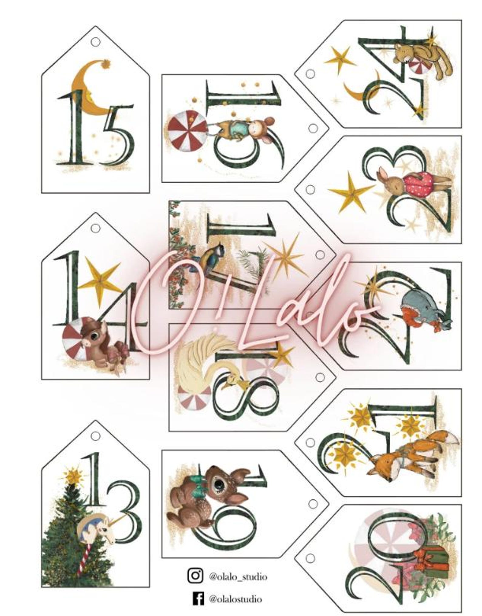 Printable Advent Calendar Numbers Christmas Countdown Advent Numbers ...