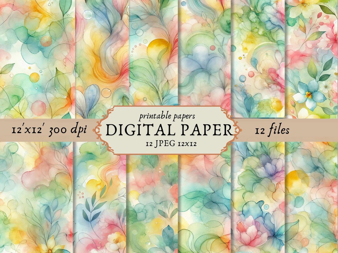 Watercolor Spring Colors Digital Paper Bundle, Watercolor Scrapbook ...