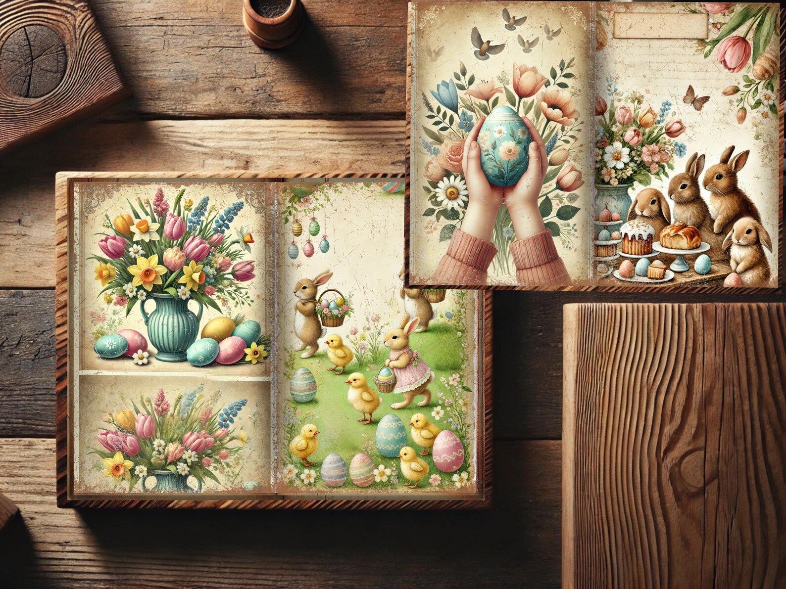 Vintage Easter Junk Journal Pages: Watercolor Bunny Ephemera (digital ...
