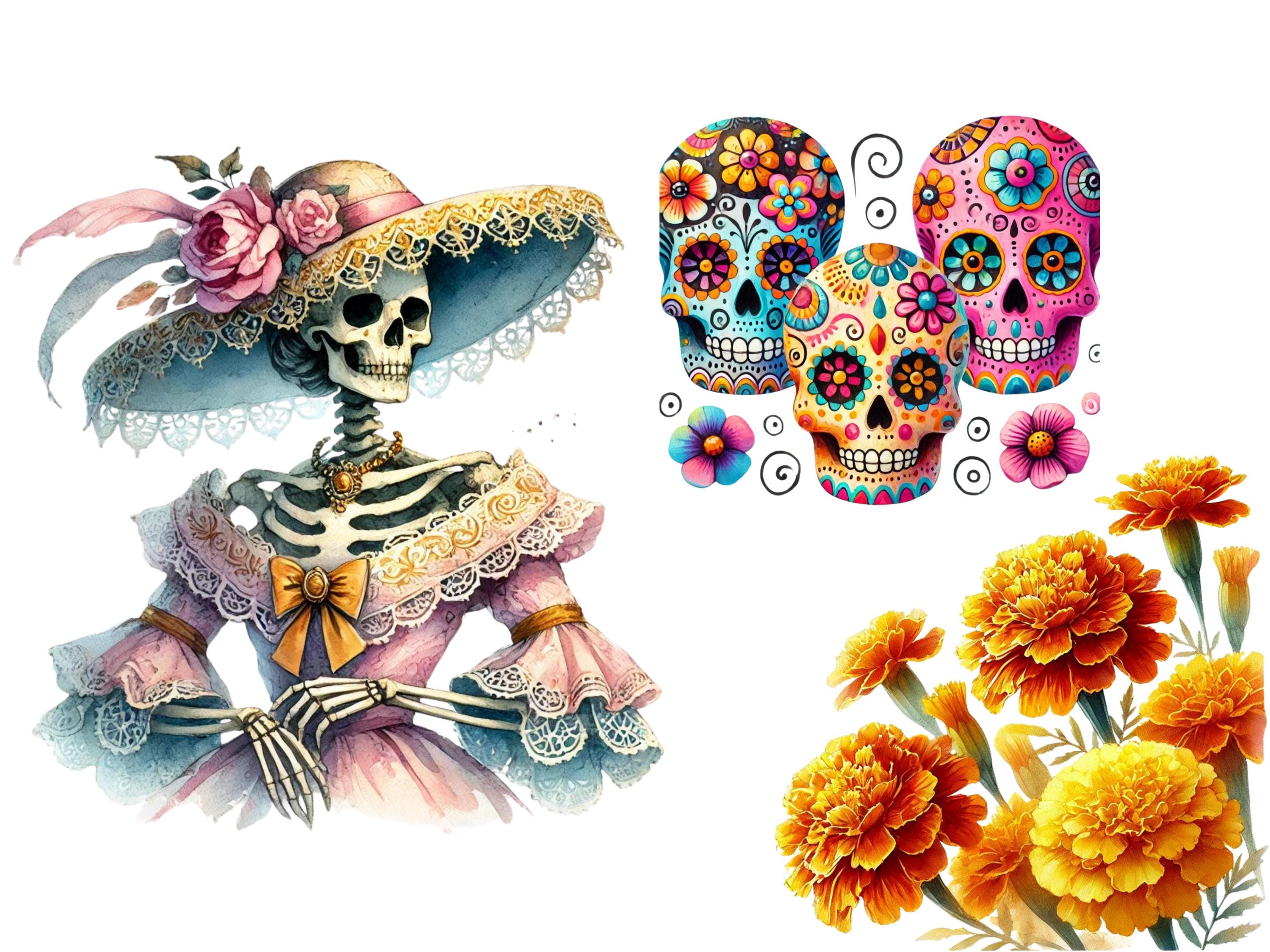 Watercolor Day of the Dead Clipart, Dia De Muertos Clip Art, Mexican ...