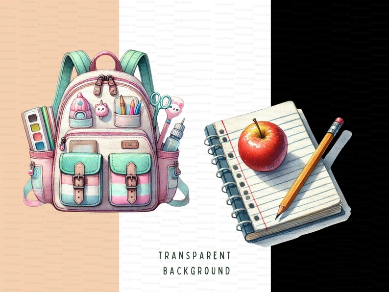Back to School Clipart Bundle Printable | 10 High-quality PNG Files ...