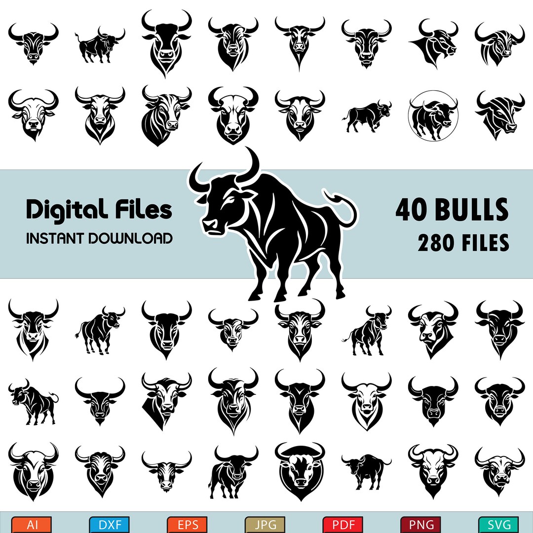 40 Bulls Silhouette Illustration Bundle, Bulls PNG, Bulls SVG, Bulls ...