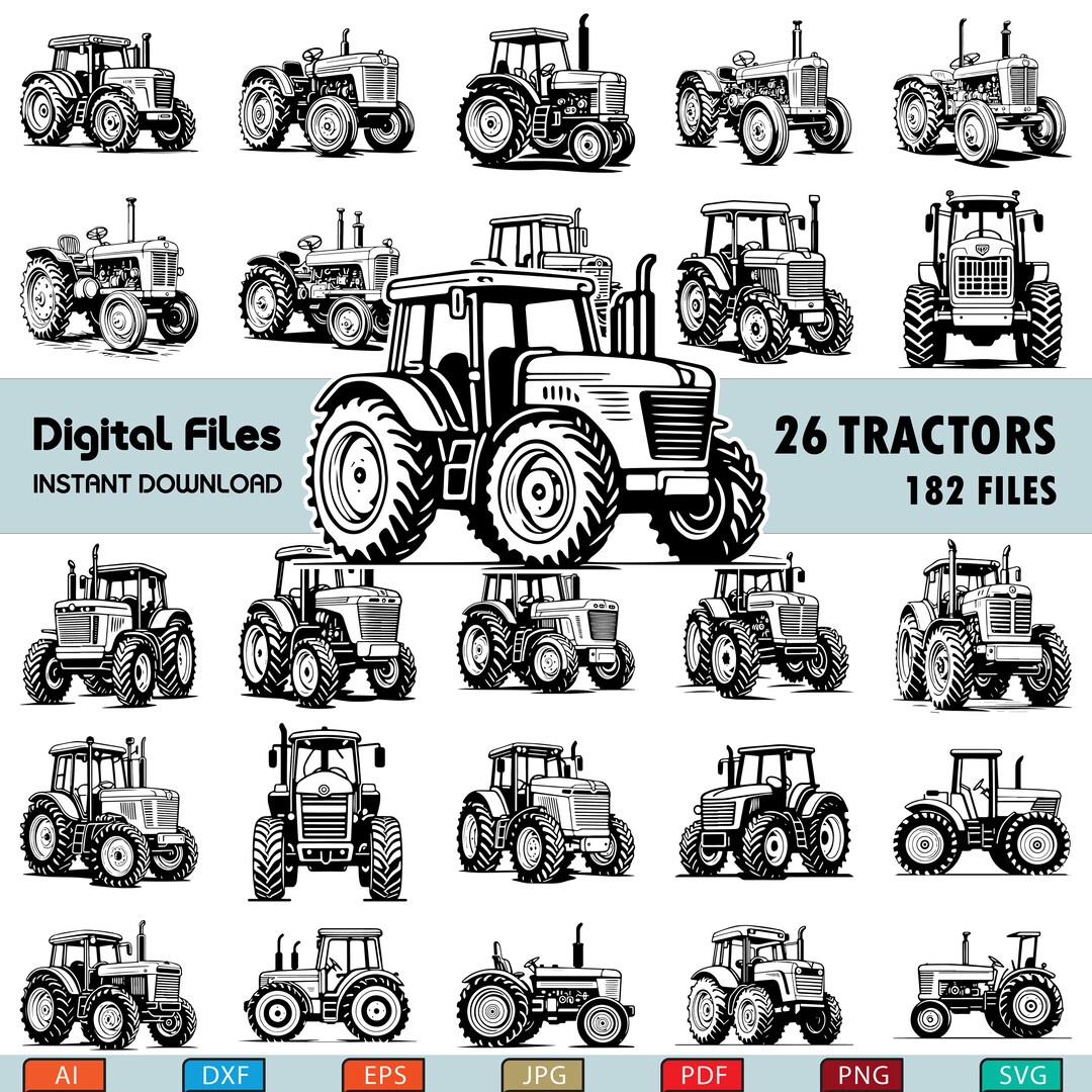 26 Tractors Silhouette Illustration Bundle, Tractors PNG, Tractors SVG ...