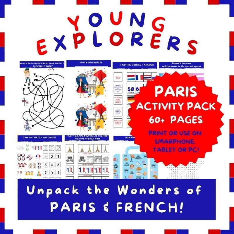 Paris French Activity Pack for Kids Educational and Fun Workbook With ...