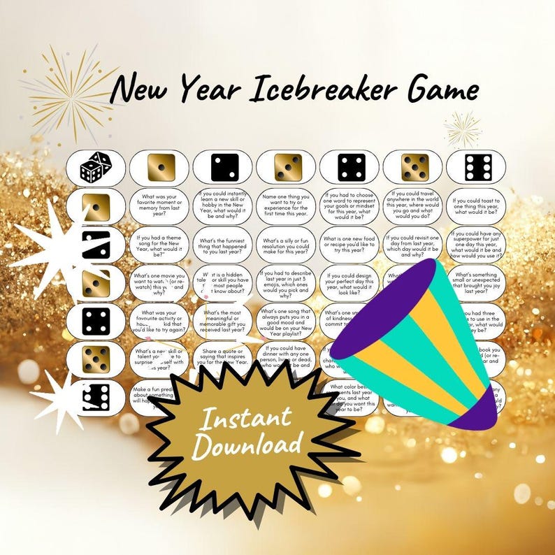 New Year's Eve Icebreaker Game | Roll and Tell Dice | Printable Party ...