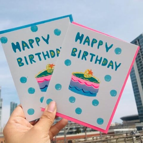 Happy Birthday Screen Print Card - Etsy