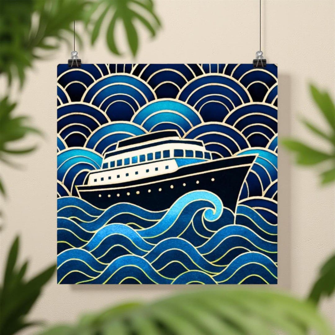 Art Deco Cruise Ship at Sea - Classic Matte Paper Print 10x10 in ...