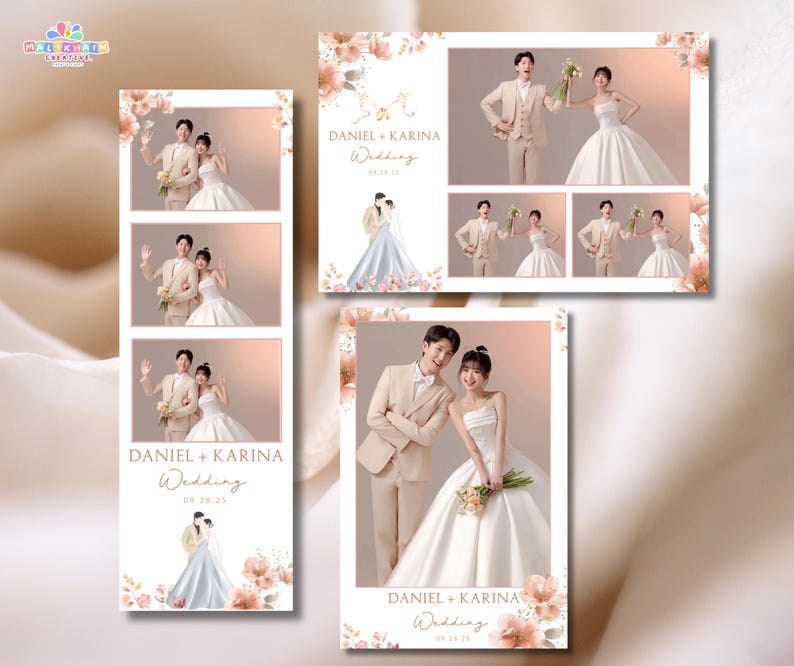 Blush Pink Floral Photo Booth Template | Editable Wedding Photo Booth ...