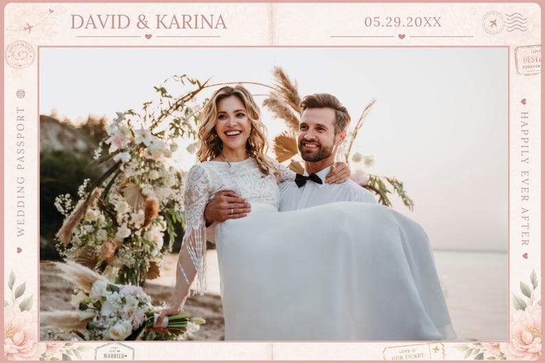 Passport Wedding Photobooth Template | Editable PSD & Canva | Travel ...