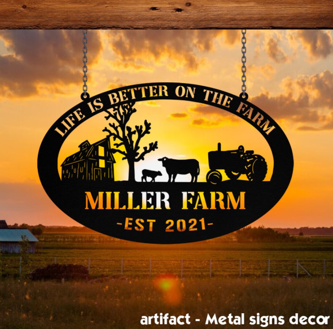 Custom Barn Cow Tractor Metal Wall Art, Personalized Farm Name Sign ...