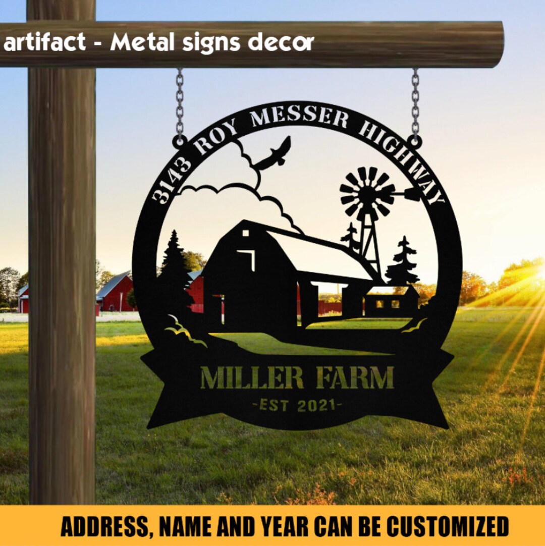 Custom Barn Windmill Metal Wall Art, Personalized Farm Animals Name ...
