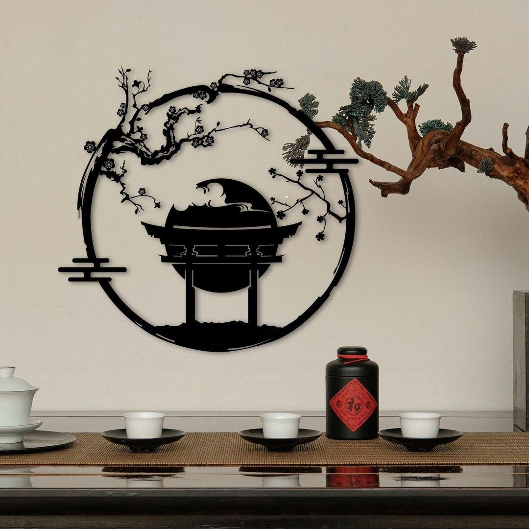 Japanese Metal Wall Art Bonsai Tree Metal Art Cherry Blossom Tree Metal ...