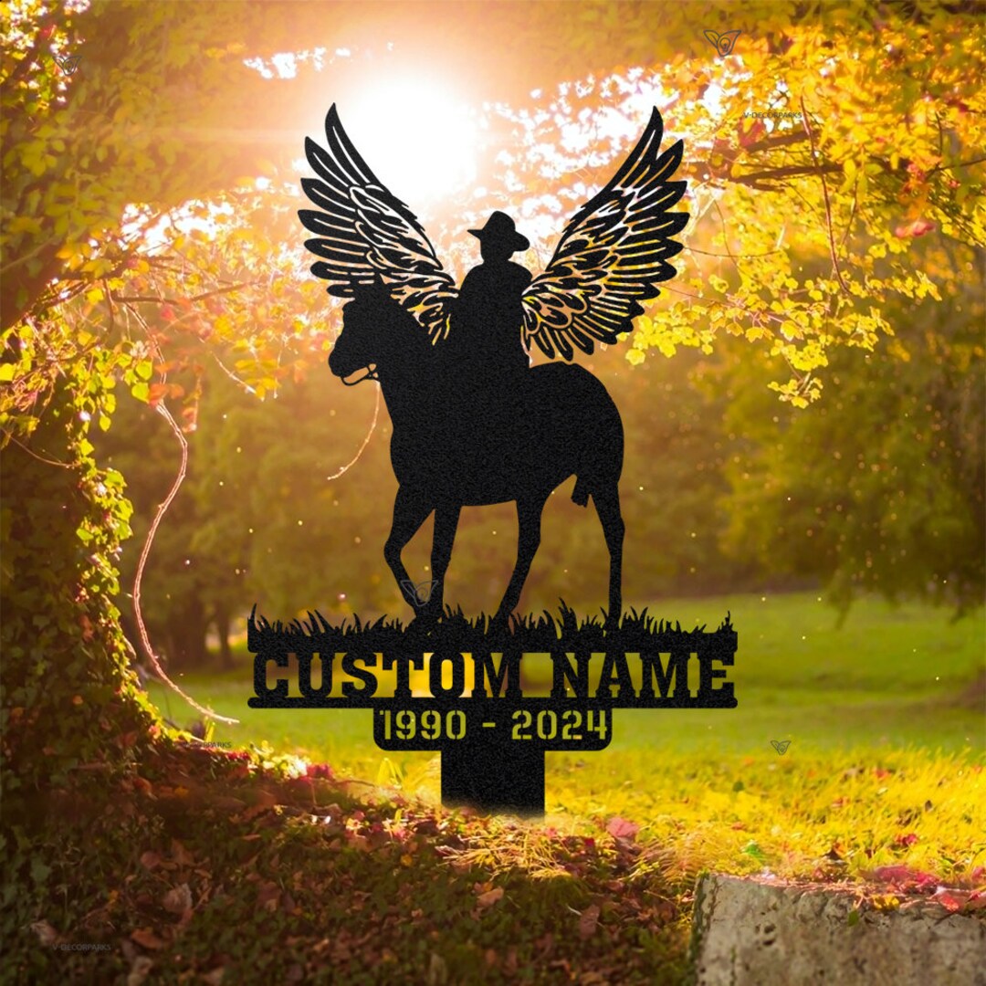 Custom Cowboy Memorial Stake, Cowboy Sympathy Gift,cowboy Riding Horse ...