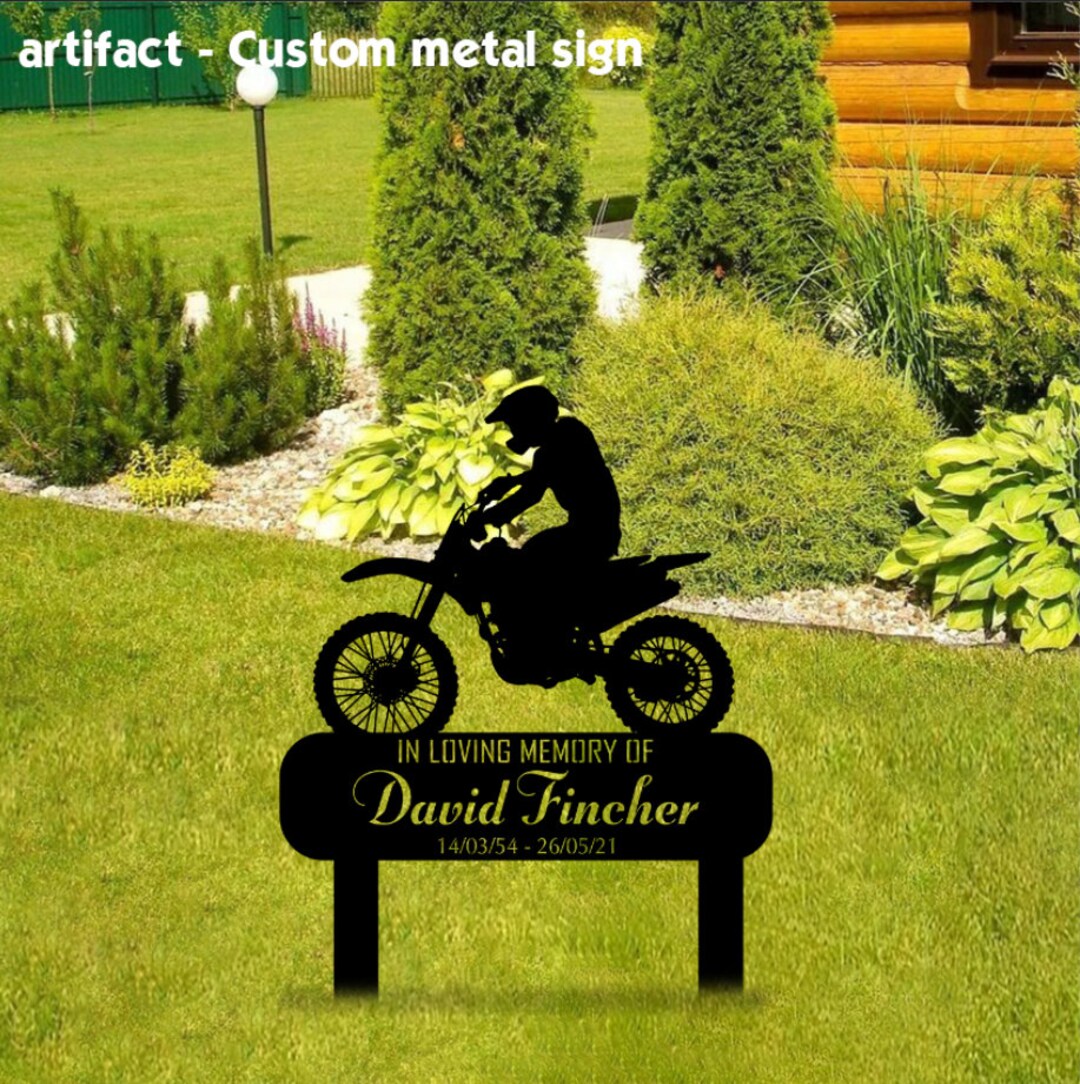 Custom Memorial Sign for Biker, Personalized Motorcycle Grave Marker ...